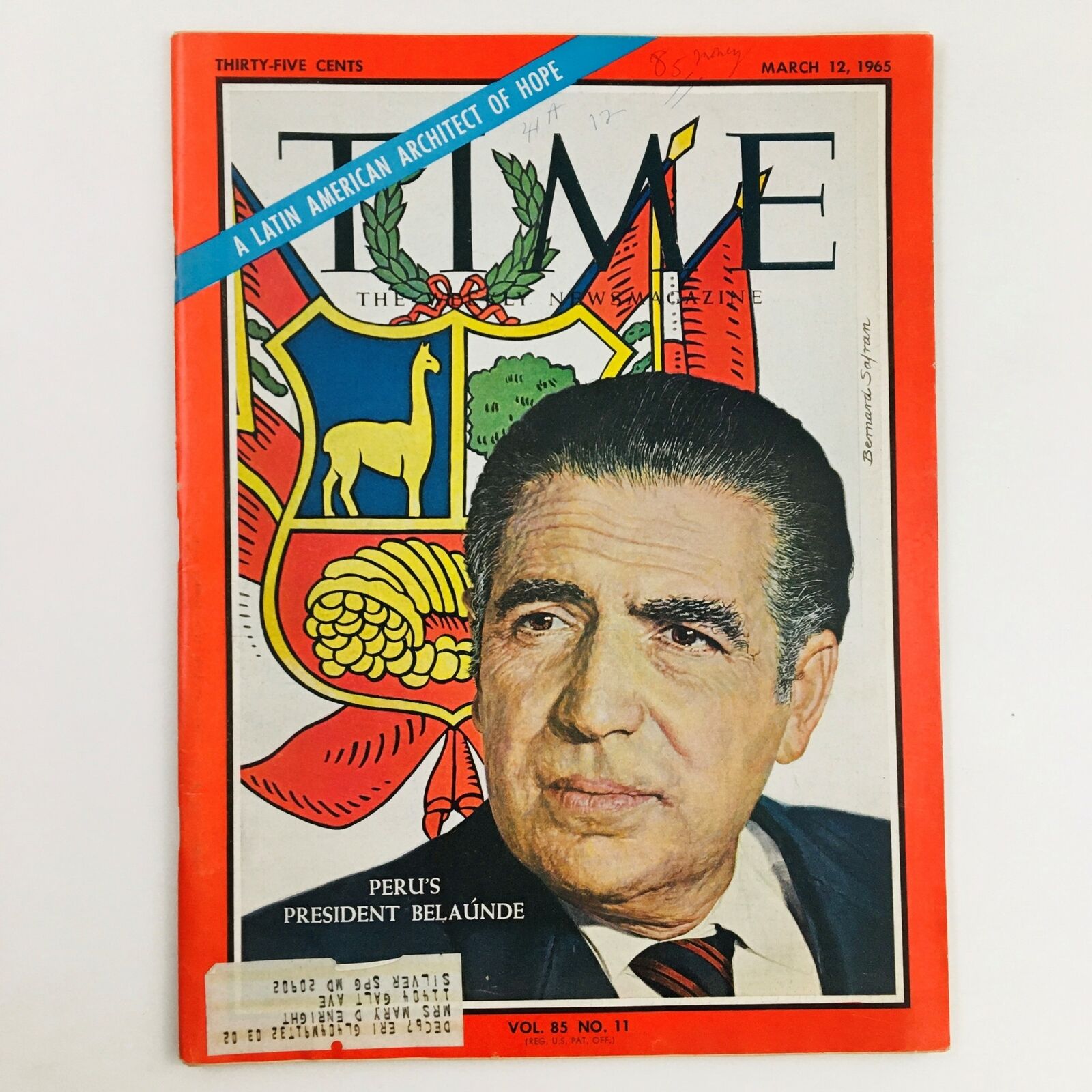 Time Magazine March 12 1965 Vol. 85 No. 11 Peru President Fernando Bel