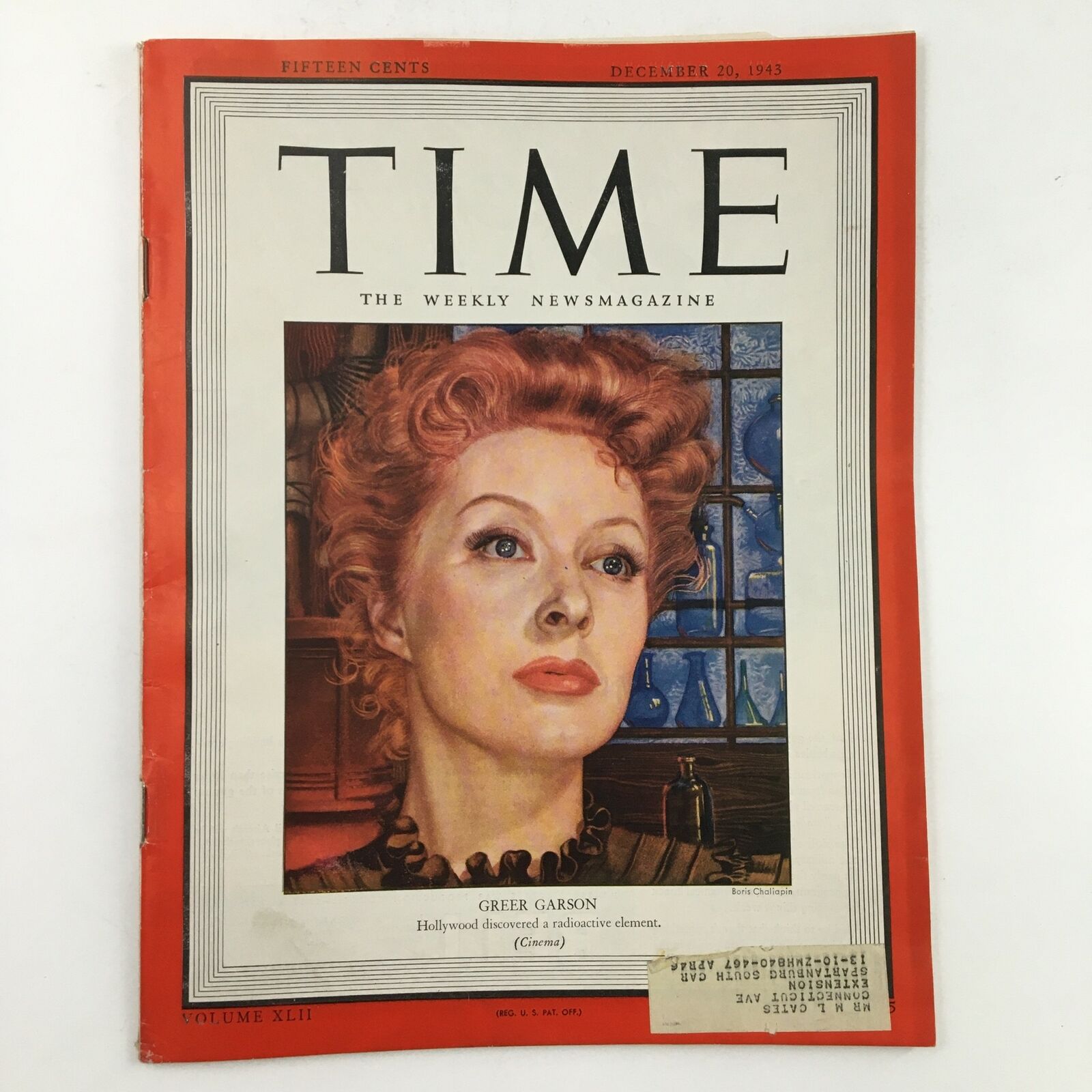 Time Magazine December 20 1943 Vol. 42 No. 25 Actress Singer Greer Gar
