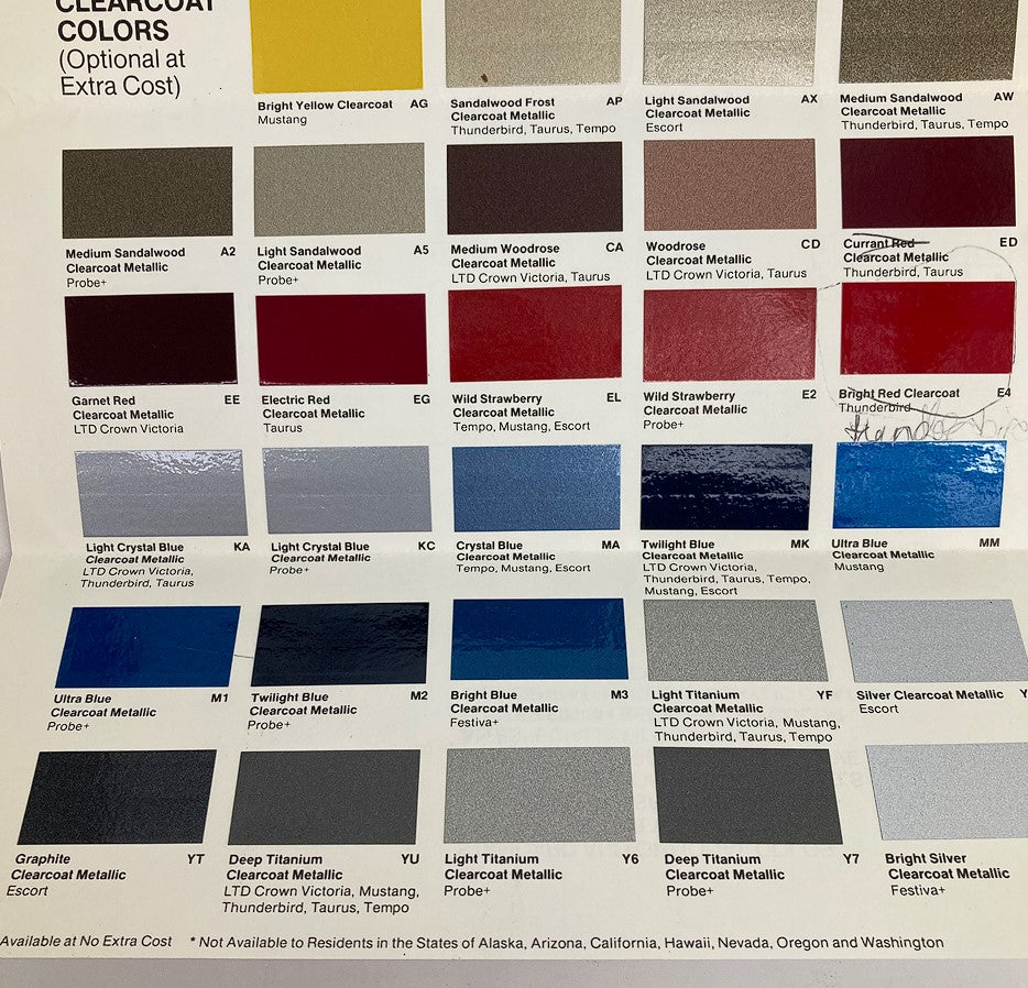 1990 Ford Passenger Car Colors Catalog